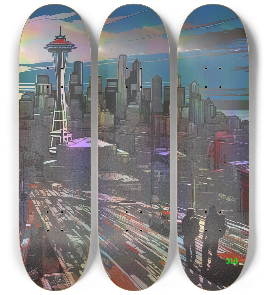 Post apocalyptic Seattle holographic Series 3 Deck Wall Series by 316
