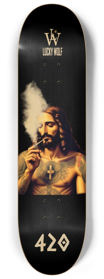 The Jesus 420 8-1/4 Skateboard Deck by Lucky Wolf Custom Designs