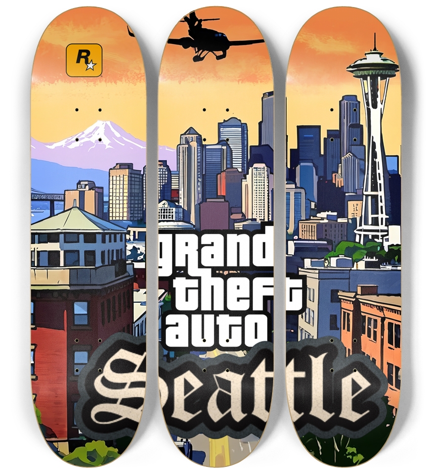 GTA x Seattle 3 Deck Wall Series by Homeless Dog Crew